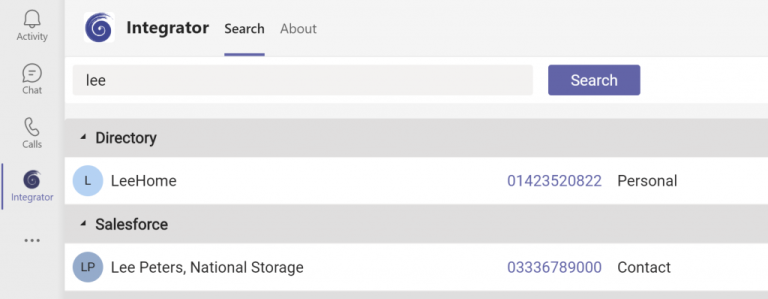 Search and Call for Microsoft Teams - Go Integrator Cara